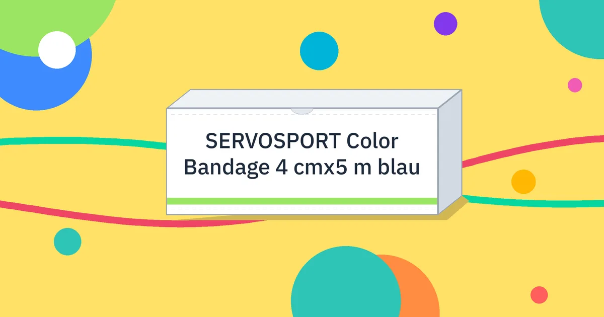 Symbolbild: Packung mit der Aufschrift SERVOSPORT Color Bandage 4 cmx5 m blau (PZN 03284788) – Verfügbarkeit und Bezug in Apotheken in Frankfurt am Main