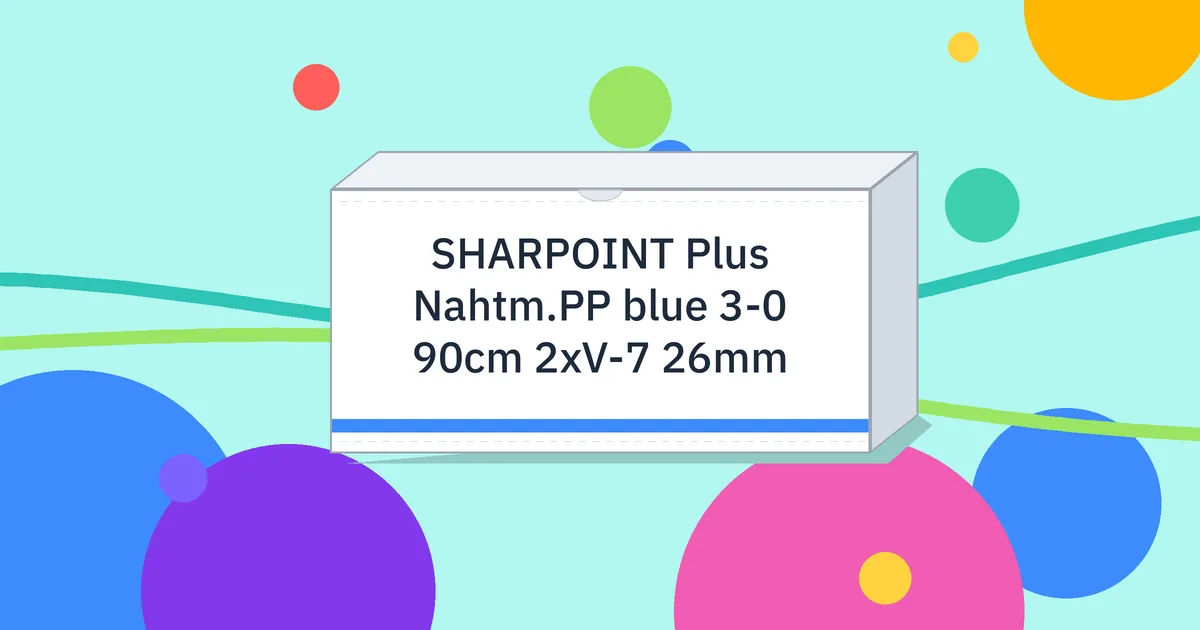 Symbolbild: Packung mit der Aufschrift SHARPOINT Plus Nahtm.PP blue 3-0 90cm 2xV-7 26mm (PZN 17986241) – Verfügbarkeit und Bezug in Apotheken in Frankfurt am Main