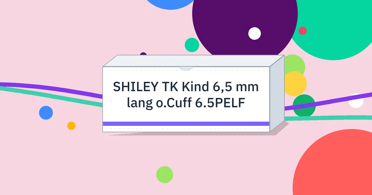 Symbolbild: Packung mit der Aufschrift SHILEY TK Kind 6,5 mm lang o.Cuff 6.5PELF (PZN 16354817) – Verfügbarkeit und Bezug in Apotheken in Frankfurt am Main
