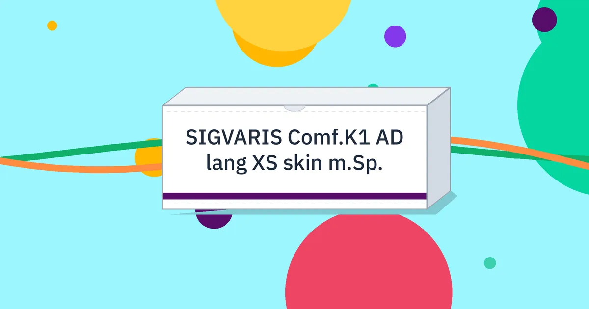 Symbolbild: Packung mit der Aufschrift SIGVARIS Comf.K1 AD lang XS skin m.Sp. (PZN 17041919) – Verfügbarkeit und Bezug in Apotheken in Frankfurt am Main