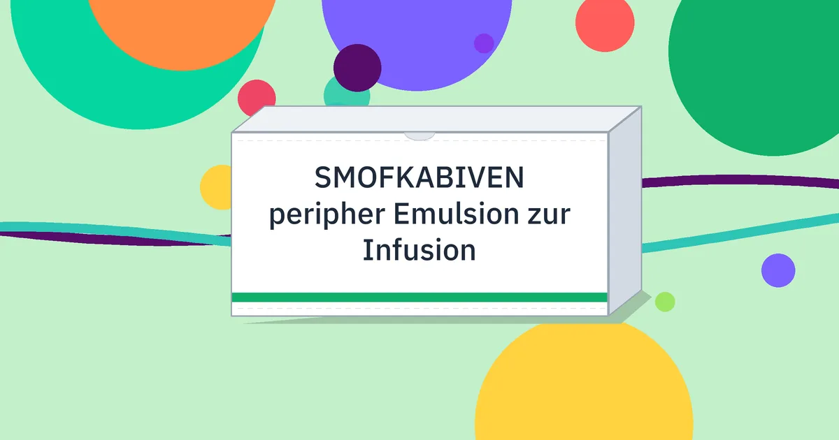 Symbolbild: Packung mit der Aufschrift SMOFKABIVEN peripher Emulsion zur Infusion (PZN 18368686) – Verfügbarkeit und Bezug in Apotheken in Frankfurt am Main