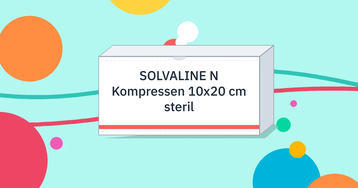 Symbolbild: Packung mit der Aufschrift SOLVALINE N Kompressen 10x20 cm steril (PZN 07598791) – Verfügbarkeit und Bezug in Apotheken in Frankfurt am Main