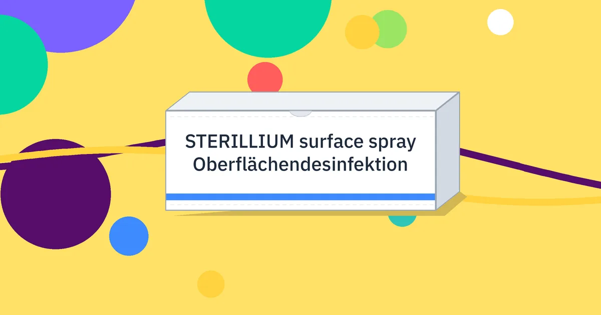 Symbolbild: Packung mit der Aufschrift STERILLIUM surface spray Oberflächendesinfektion (PZN 20634416) – Verfügbarkeit und Bezug in Apotheken in Frankfurt am Main