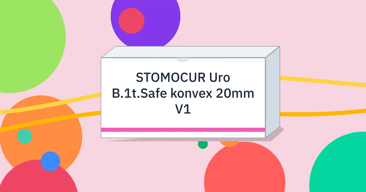 Symbolbild: Packung mit der Aufschrift STOMOCUR Uro B.1t.Safe konvex 20mm V1 (PZN 13866876) – Verfügbarkeit und Bezug in Apotheken in Frankfurt am Main