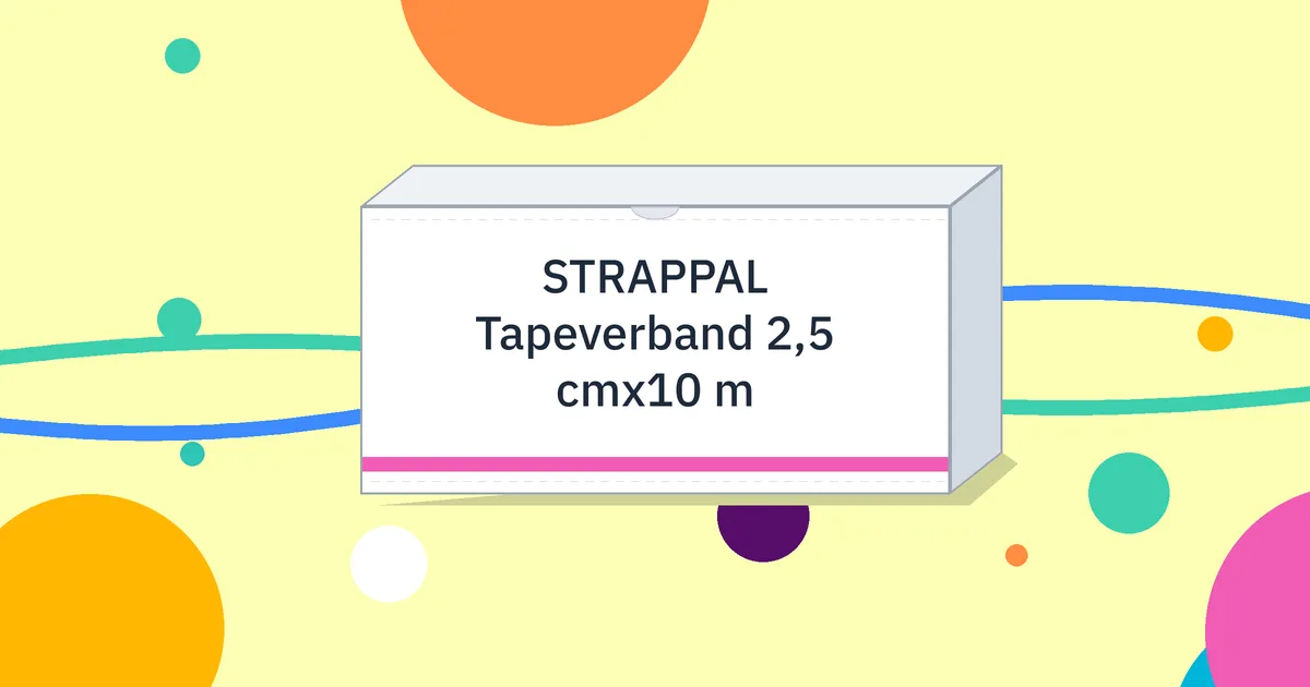 Symbolbild: Packung mit der Aufschrift STRAPPAL Tapeverband 2,5 cmx10 m (PZN 13413643) – Verfügbarkeit und Bezug in Apotheken in Frankfurt am Main