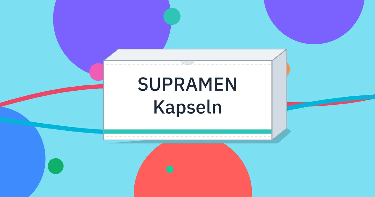 Symbolbild: Packung mit der Aufschrift SUPRAMEN Kapseln (PZN 20512765) – Verfügbarkeit und Bezug in Apotheken in Frankfurt am Main