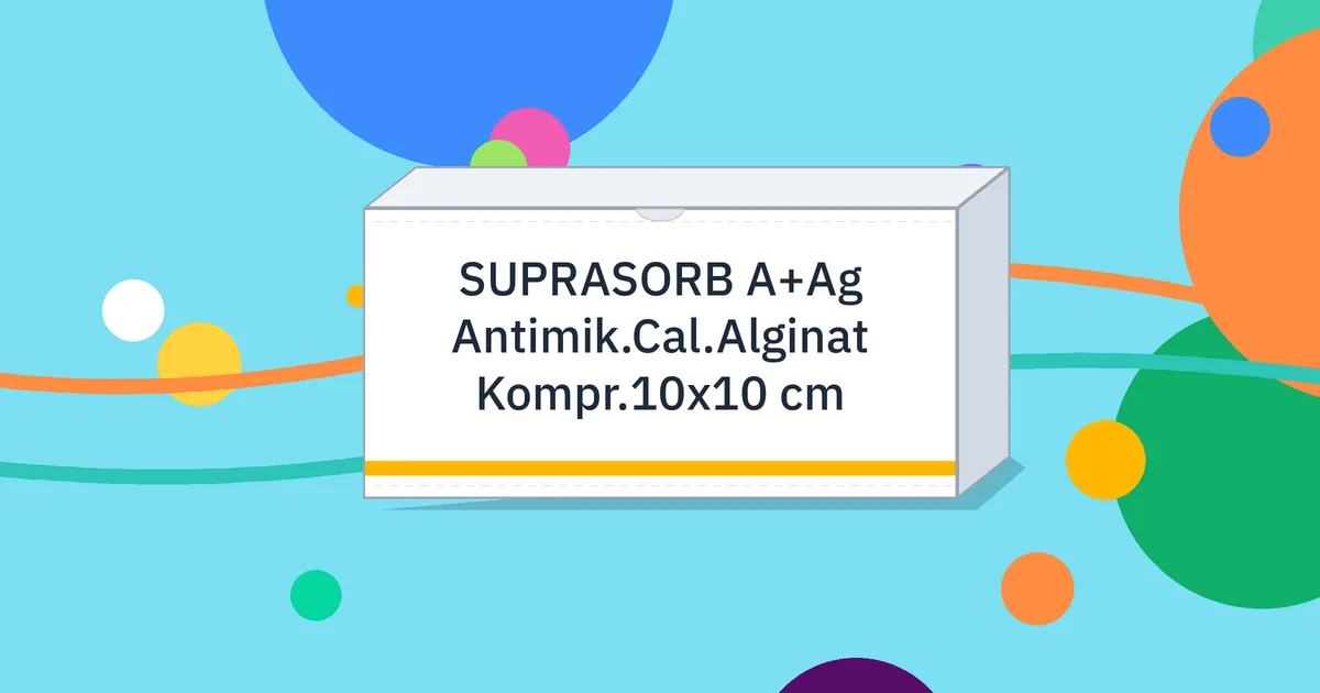 Symbolbild: Packung mit der Aufschrift SUPRASORB A+Ag Antimik.Cal.Alginat Kompr.10x10 cm (PZN 19741041) – Verfügbarkeit und Bezug in Apotheken in Frankfurt am Main