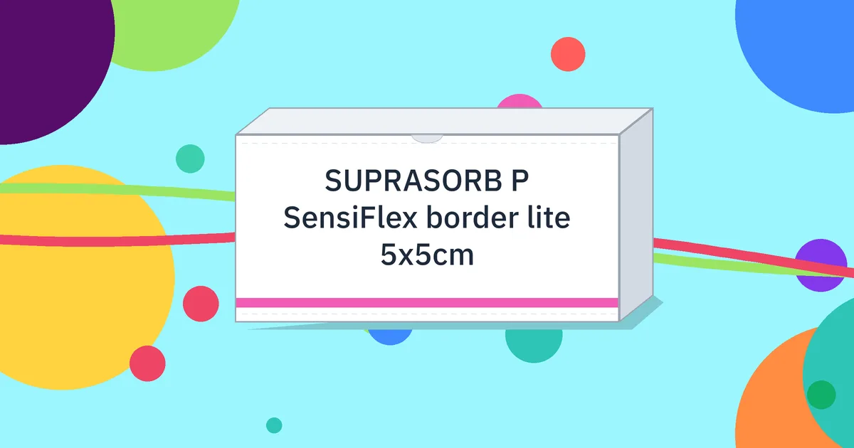 Symbolbild: Packung mit der Aufschrift SUPRASORB P SensiFlex border lite 5x5cm (PZN 19862980) – Verfügbarkeit und Bezug in Apotheken in Frankfurt am Main