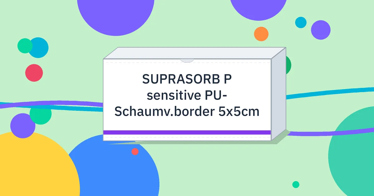 Symbolbild: Packung mit der Aufschrift SUPRASORB P sensitive PU-Schaumv.border 5x5cm (PZN 17615361) – Verfügbarkeit und Bezug in Apotheken in Frankfurt am Main