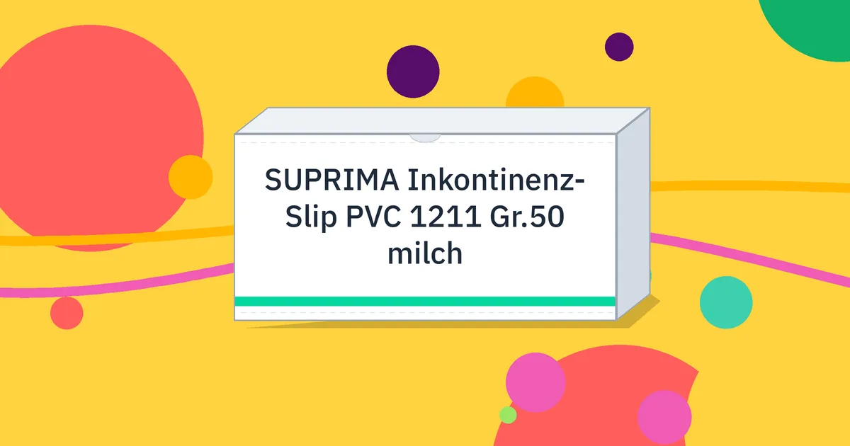 Symbolbild: Packung mit der Aufschrift SUPRIMA Inkontinenz-Slip PVC 1211 Gr.50 milch (PZN 03922622) – Verfügbarkeit und Bezug in Apotheken in Frankfurt am Main