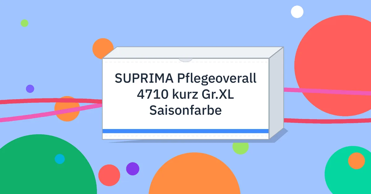 Symbolbild: Packung mit der Aufschrift SUPRIMA Pflegeoverall 4710 kurz Gr.XL Saisonfarbe (PZN 11660403) – Verfügbarkeit und Bezug in Apotheken in Frankfurt am Main