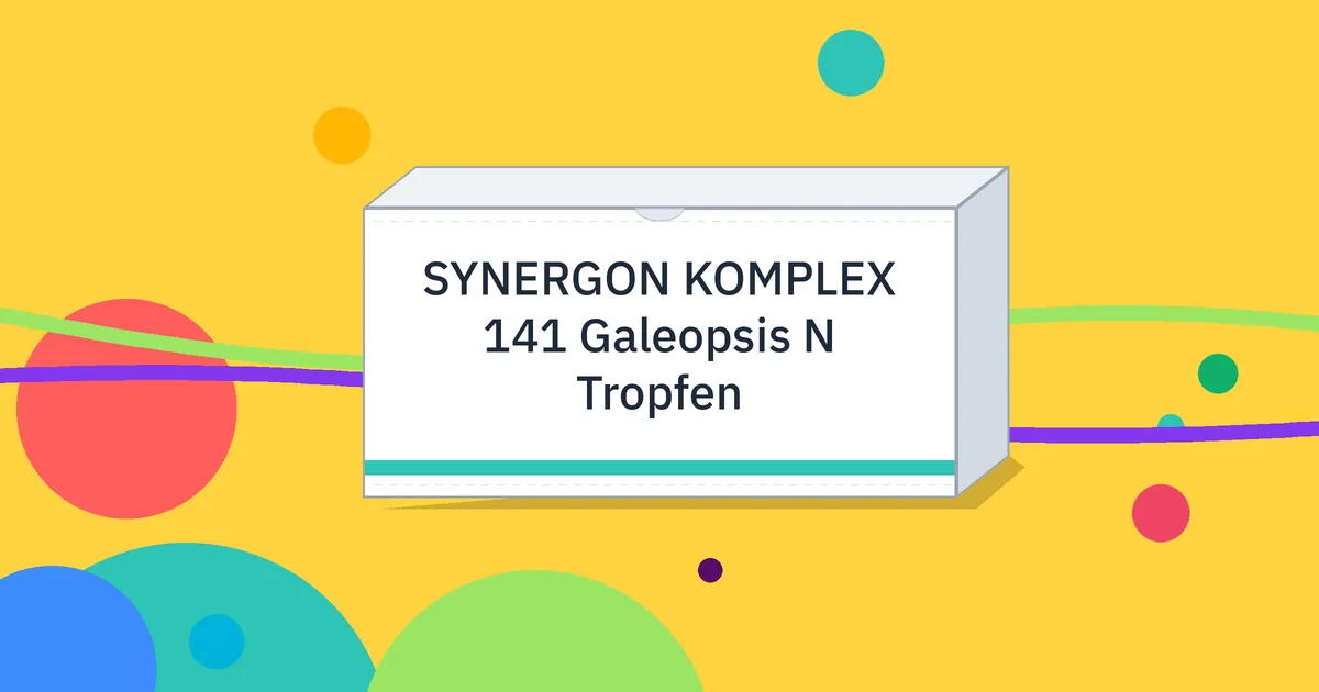 Symbolbild: Packung mit der Aufschrift SYNERGON KOMPLEX 141 Galeopsis N Tropfen (PZN 04323556) – Verfügbarkeit und Bezug in Apotheken in Frankfurt am Main