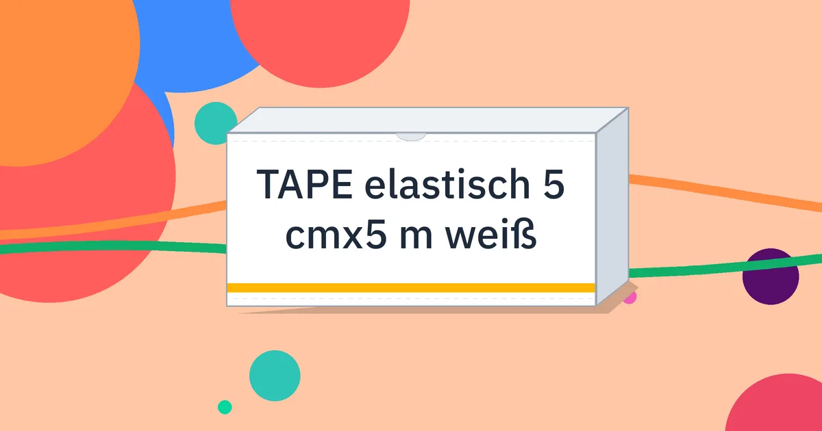 Symbolbild: Packung mit der Aufschrift TAPE elastisch 5 cmx5 m weiß (PZN 10830234) – Verfügbarkeit und Bezug in Apotheken in Frankfurt am Main