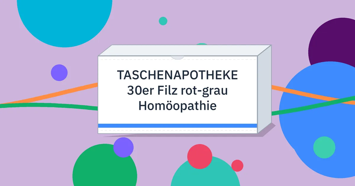 Symbolbild: Packung mit der Aufschrift TASCHENAPOTHEKE 30er Filz rot-grau Homöopathie (PZN 15995253) – Verfügbarkeit und Bezug in Apotheken in Frankfurt am Main