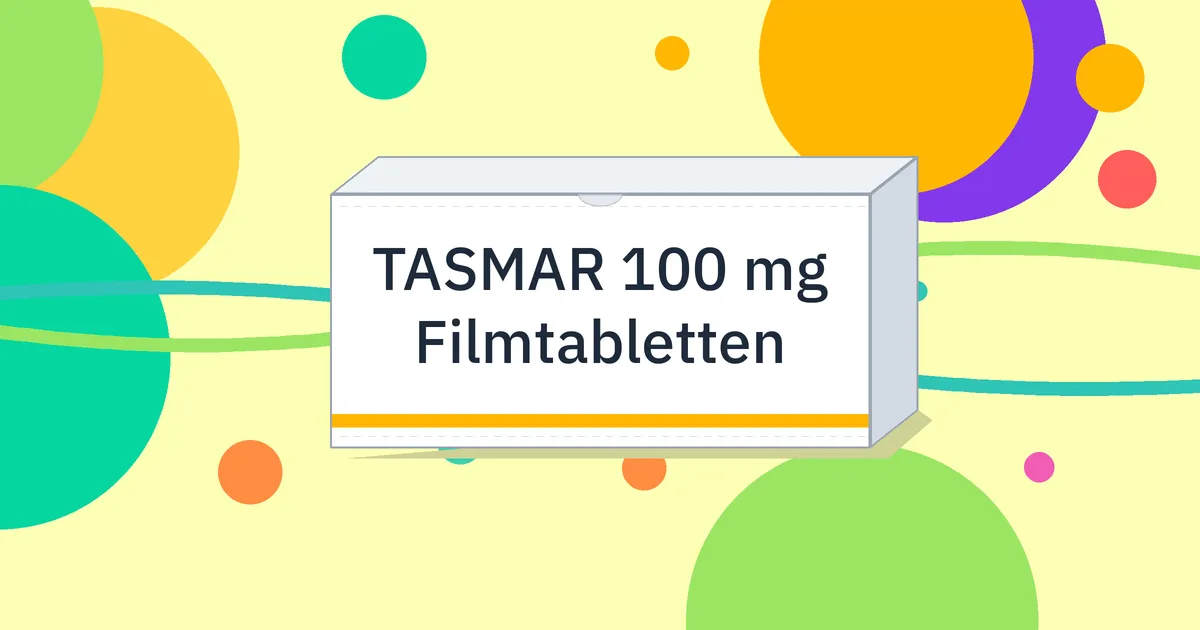 Symbolbild: Packung mit der Aufschrift TASMAR 100 mg Filmtabletten (PZN 05382756) – Verfügbarkeit und Bezug in Apotheken in Frankfurt am Main