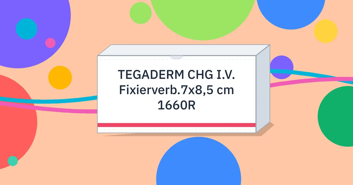 Symbolbild: Packung mit der Aufschrift TEGADERM CHG I.V. Fixierverb.7x8,5 cm 1660R (PZN 05879209) – Verfügbarkeit und Bezug in Apotheken in Frankfurt am Main