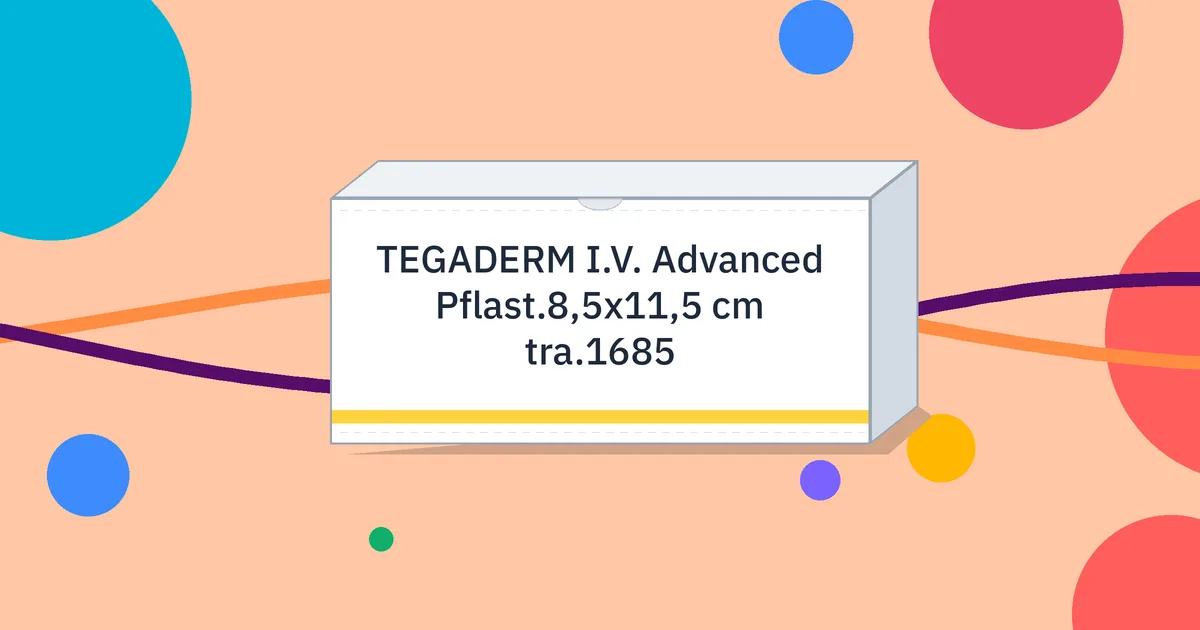 Symbolbild: Packung mit der Aufschrift TEGADERM I.V. Advanced Pflast.8,5x11,5 cm tra.1685 (PZN 11114770) – Verfügbarkeit und Bezug in Apotheken in Frankfurt am Main
