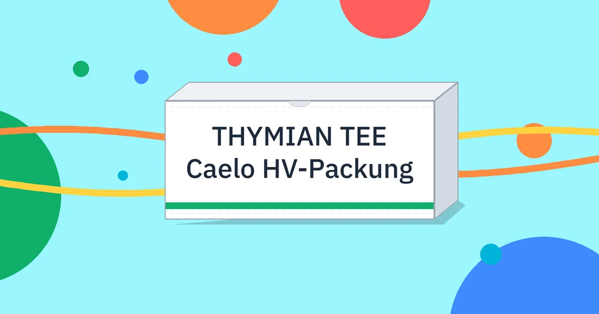 Symbolbild: Packung mit der Aufschrift THYMIAN TEE Caelo HV-Packung (PZN 11162237) – Verfügbarkeit und Bezug in Apotheken in Frankfurt am Main