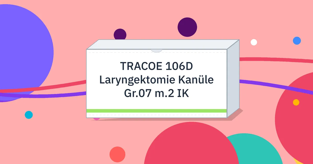 Symbolbild: Packung mit der Aufschrift TRACOE 106D Laryngektomie Kanüle Gr.07 m.2 IK (PZN 02360814) – Verfügbarkeit und Bezug in Apotheken in Frankfurt am Main
