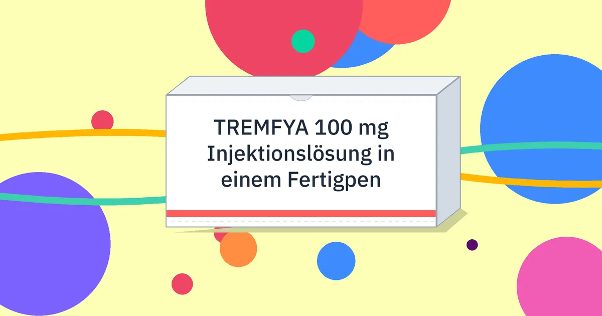 Symbolbild: Packung mit der Aufschrift TREMFYA 100 mg Injektionslösung in einem Fertigpen (PZN 18722165) – Verfügbarkeit und Bezug in Apotheken in Frankfurt am Main