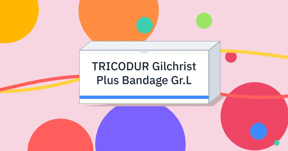 Symbolbild: Packung mit der Aufschrift TRICODUR Gilchrist Plus Bandage Gr.L (PZN 08906970) – Verfügbarkeit und Bezug in Apotheken in Frankfurt am Main