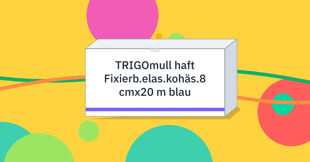 Symbolbild: Packung mit der Aufschrift TRIGOmull haft Fixierb.elas.kohäs.8 cmx20 m blau (PZN 00049609) – Verfügbarkeit und Bezug in Apotheken in Frankfurt am Main