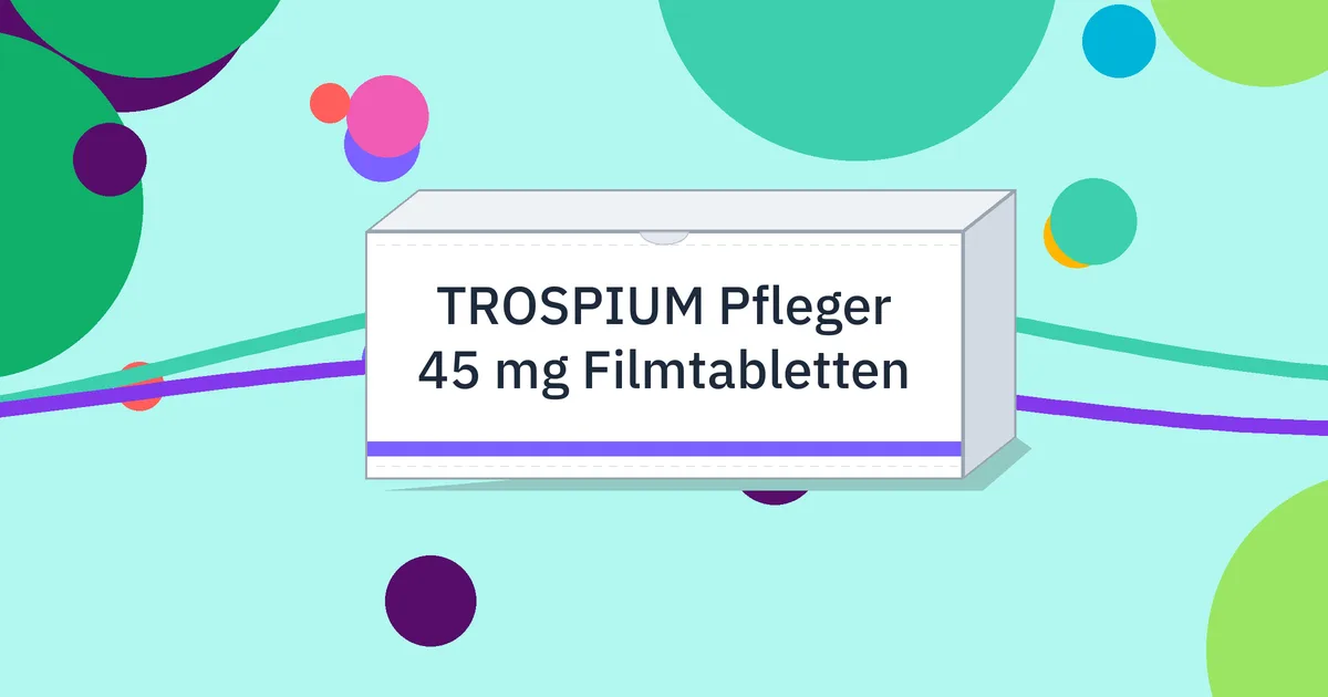 Symbolbild: Packung mit der Aufschrift TROSPIUM Pfleger 45 mg Filmtabletten (PZN 14258802) – Verfügbarkeit und Bezug in Apotheken in Frankfurt am Main