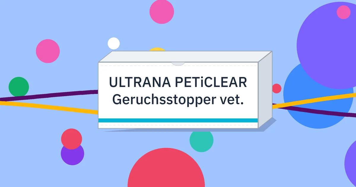 Symbolbild: Packung mit der Aufschrift ULTRANA PETiCLEAR Geruchsstopper vet. (PZN 15629399) – Verfügbarkeit und Bezug in Apotheken in Frankfurt am Main