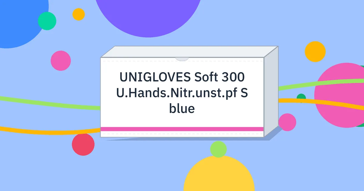 Symbolbild: Packung mit der Aufschrift UNIGLOVES Soft 300 U.Hands.Nitr.unst.pf S blue (PZN 18102391) – Verfügbarkeit und Bezug in Apotheken in Frankfurt am Main