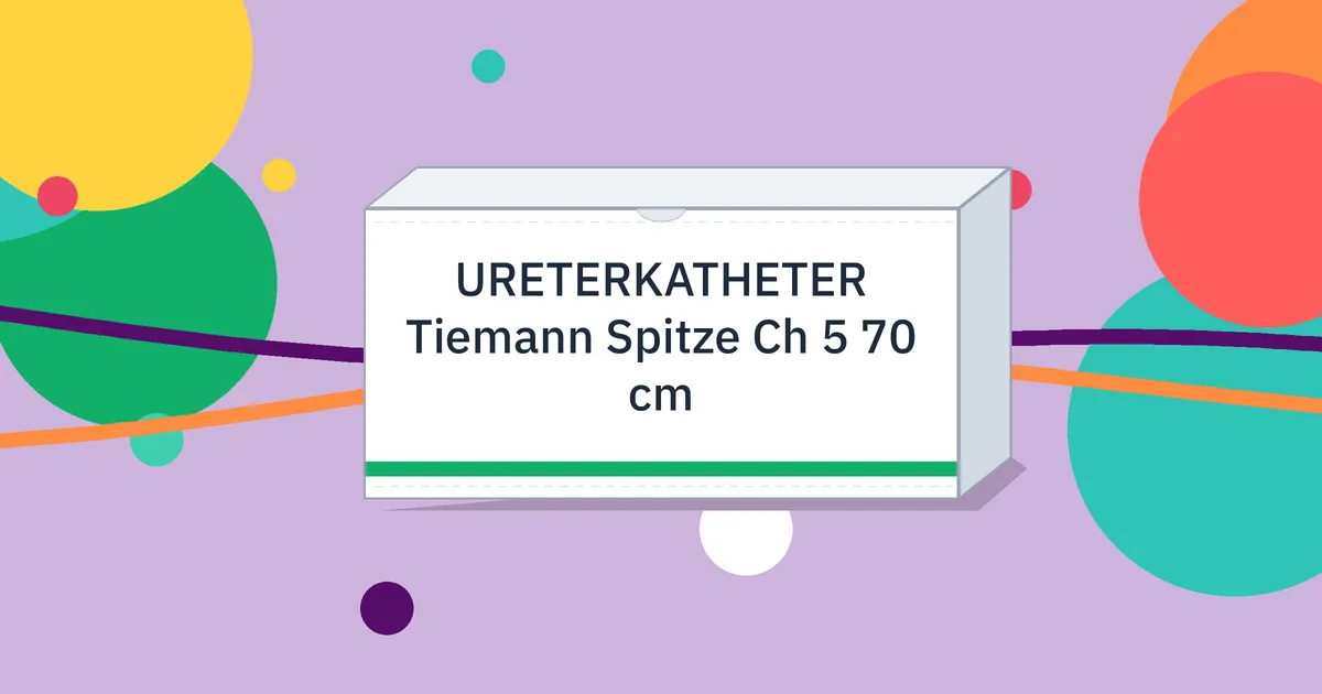 Symbolbild: Packung mit der Aufschrift URETERKATHETER Tiemann Spitze Ch 5 70 cm (PZN 00446285) – Verfügbarkeit und Bezug in Apotheken in Frankfurt am Main