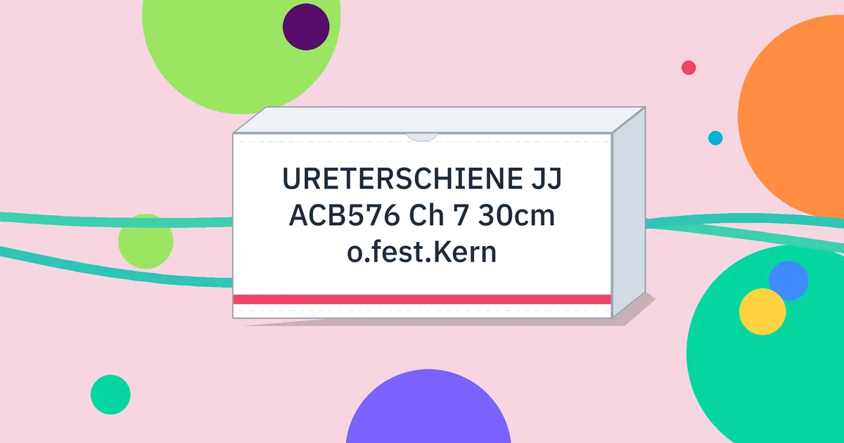 Symbolbild: Packung mit der Aufschrift URETERSCHIENE JJ ACB576 Ch 7 30cm o.fest.Kern (PZN 00543976) – Verfügbarkeit und Bezug in Apotheken in Frankfurt am Main