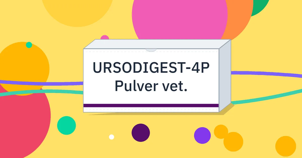 Symbolbild: Packung mit der Aufschrift URSODIGEST-4P Pulver vet. (PZN 14059451) – Verfügbarkeit und Bezug in Apotheken in Frankfurt am Main