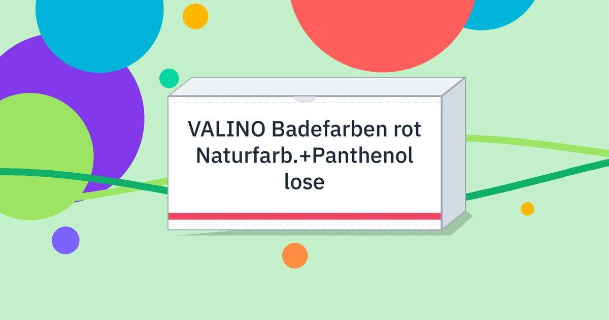Symbolbild: Packung mit der Aufschrift VALINO Badefarben rot Naturfarb.+Panthenol lose (PZN 07771864) – Verfügbarkeit und Bezug in Apotheken in Frankfurt am Main
