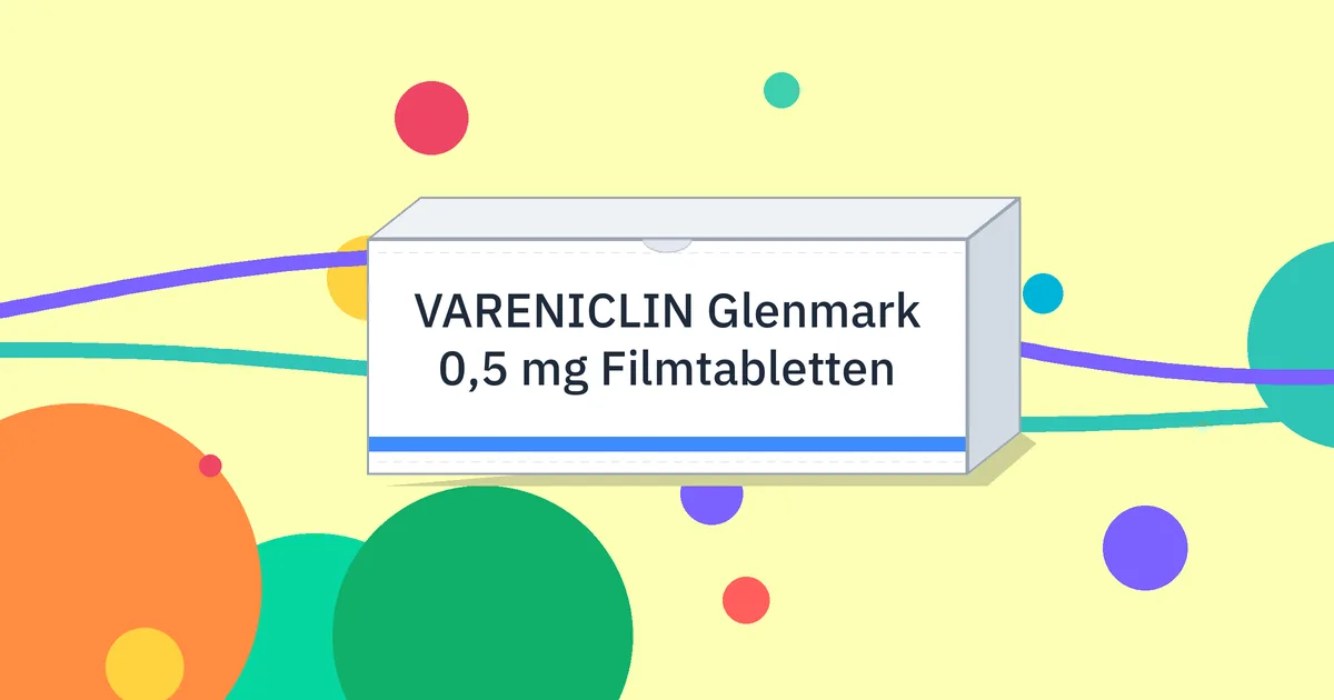 Symbolbild: Packung mit der Aufschrift VARENICLIN Glenmark 0,5 mg Filmtabletten (PZN 19513759) – Verfügbarkeit und Bezug in Apotheken in Frankfurt am Main