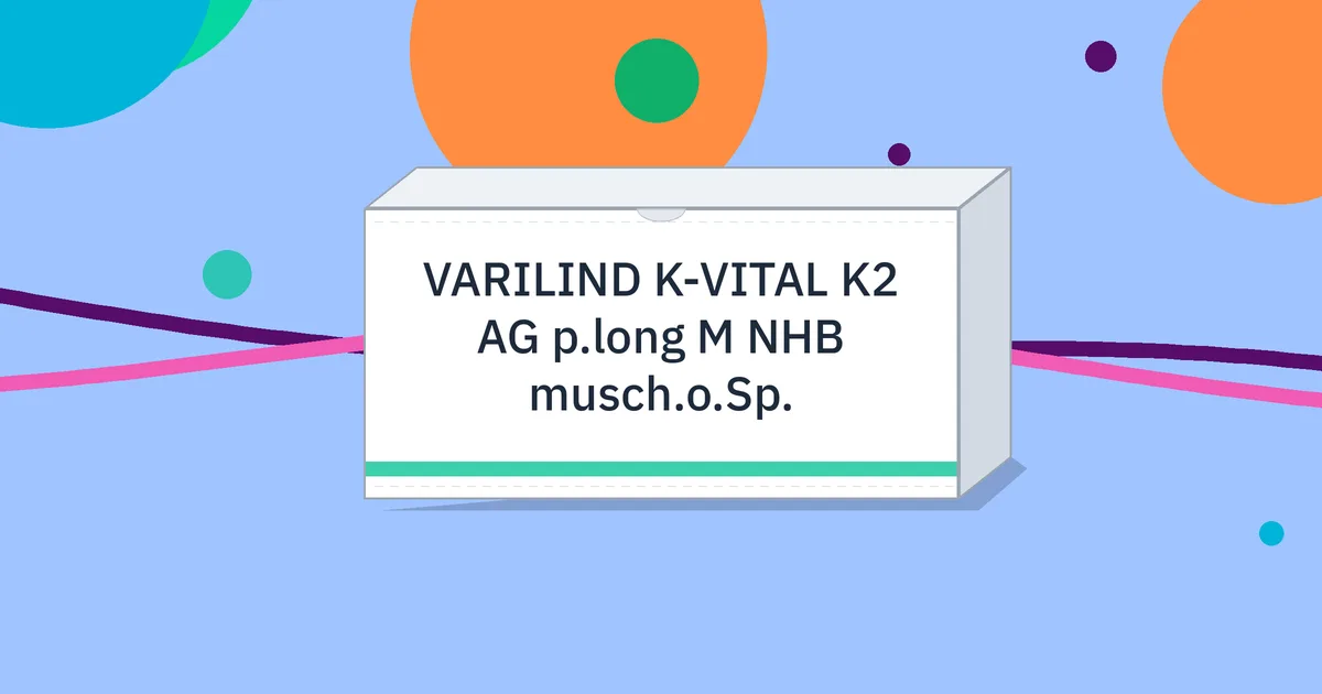 Symbolbild: Packung mit der Aufschrift VARILIND K-VITAL K2 AG p.long M NHB musch.o.Sp. (PZN 20565744) – Verfügbarkeit und Bezug in Apotheken in Frankfurt am Main