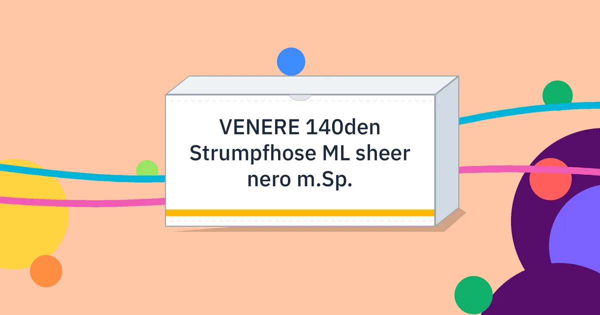 Symbolbild: Packung mit der Aufschrift VENERE 140den Strumpfhose ML sheer nero m.Sp. (PZN 16171413) – Verfügbarkeit und Bezug in Apotheken in Frankfurt am Main