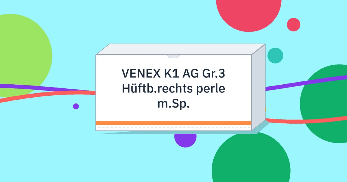 Symbolbild: Packung mit der Aufschrift VENEX K1 AG Gr.3 Hüftb.rechts perle m.Sp. (PZN 03202419) – Verfügbarkeit und Bezug in Apotheken in Frankfurt am Main