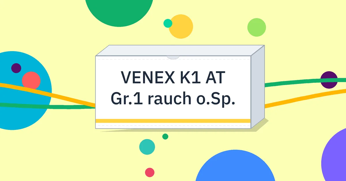 Symbolbild: Packung mit der Aufschrift VENEX K1 AT Gr.1 rauch o.Sp. (PZN 03197084) – Verfügbarkeit und Bezug in Apotheken in Frankfurt am Main