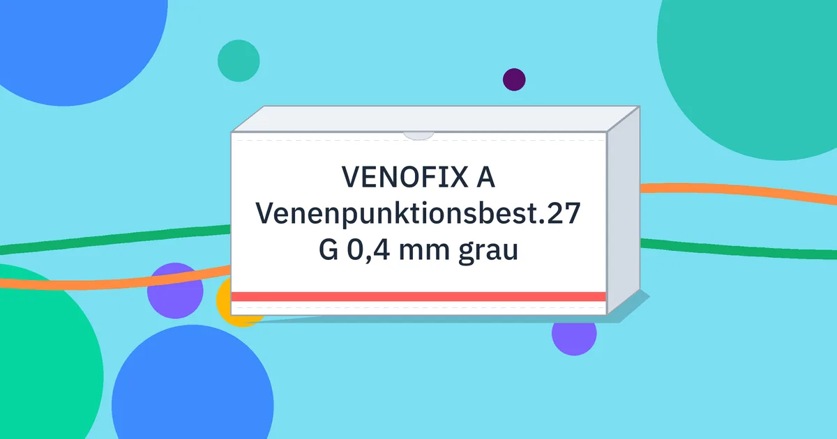Symbolbild: Packung mit der Aufschrift VENOFIX A Venenpunktionsbest.27 G 0,4 mm grau (PZN 08482240) – Verfügbarkeit und Bezug in Apotheken in Frankfurt am Main