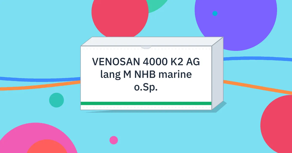 Symbolbild: Packung mit der Aufschrift VENOSAN 4000 K2 AG lang M NHB marine o.Sp. (PZN 16602209) – Verfügbarkeit und Bezug in Apotheken in Frankfurt am Main