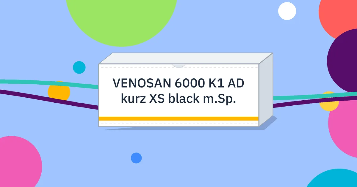 Symbolbild: Packung mit der Aufschrift VENOSAN 6000 K1 AD kurz XS black m.Sp. (PZN 17171361) – Verfügbarkeit und Bezug in Apotheken in Frankfurt am Main