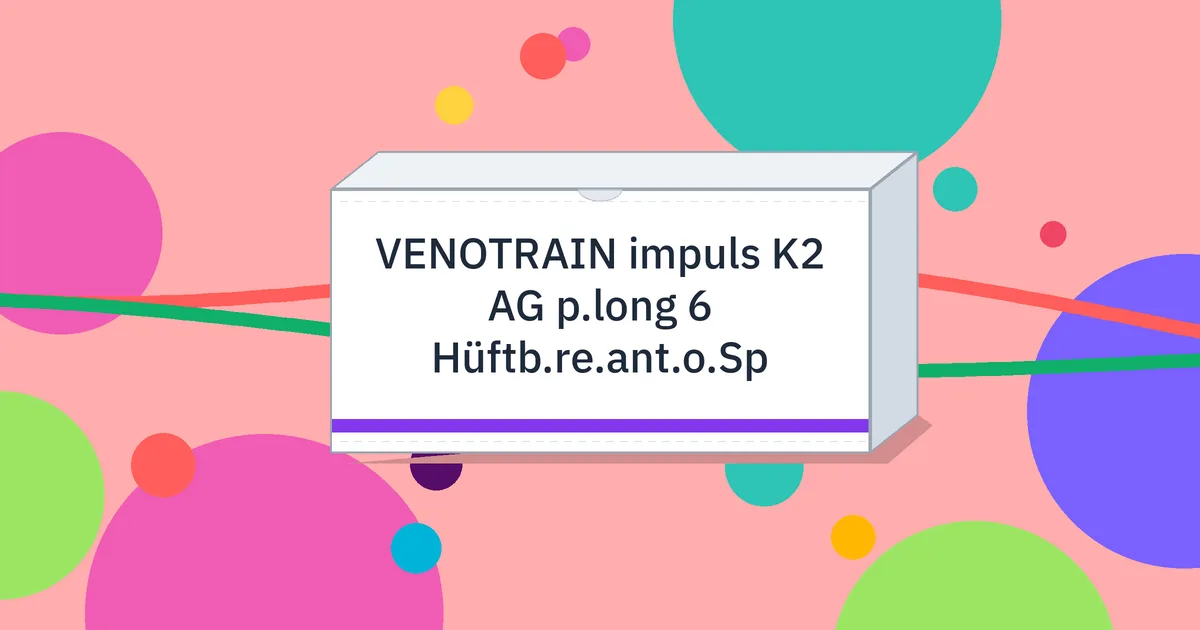 Symbolbild: Packung mit der Aufschrift VENOTRAIN impuls K2 AG p.long 6 Hüftb.re.ant.o.Sp (PZN 15217515) – Verfügbarkeit und Bezug in Apotheken in Frankfurt am Main