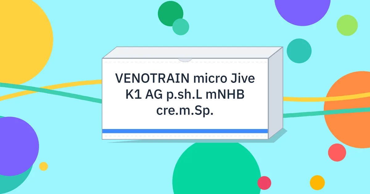 Symbolbild: Packung mit der Aufschrift VENOTRAIN micro Jive K1 AG p.sh.L mNHB cre.m.Sp. (PZN 17757931) – Verfügbarkeit und Bezug in Apotheken in Frankfurt am Main
