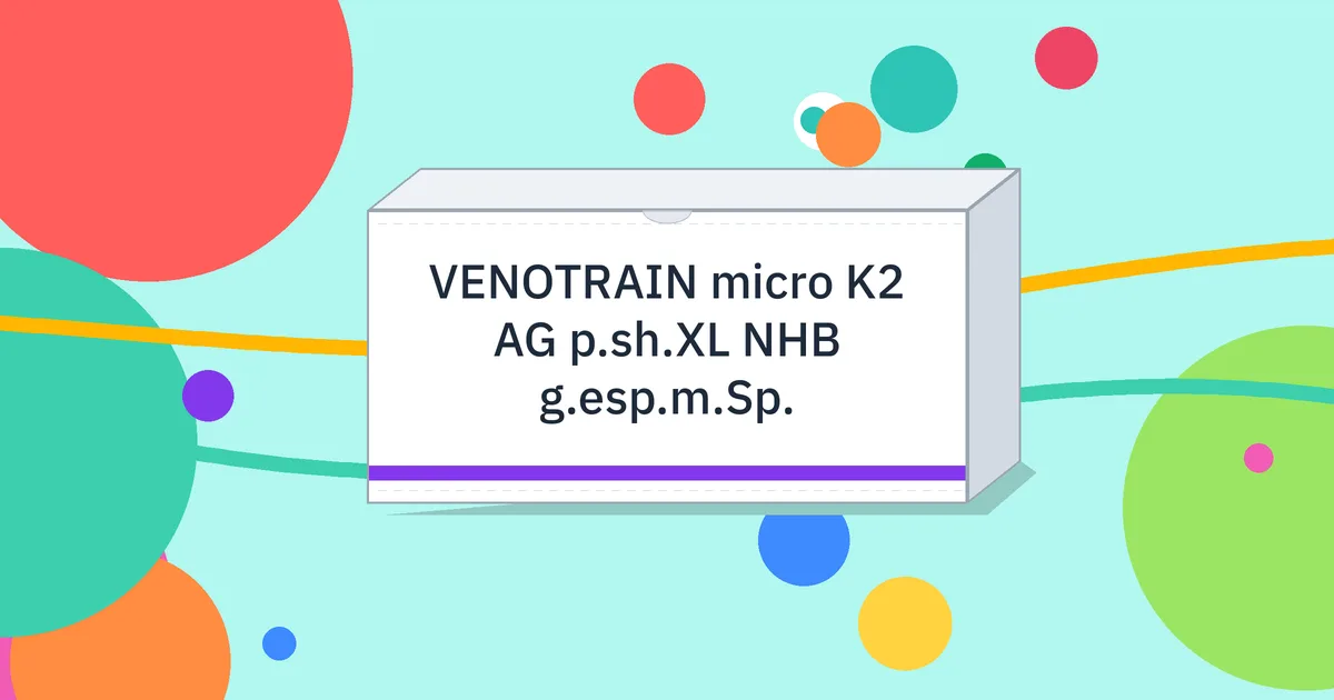 Symbolbild: Packung mit der Aufschrift VENOTRAIN micro K2 AG p.sh.XL NHB g.esp.m.Sp. (PZN 06050499) – Verfügbarkeit und Bezug in Apotheken in Frankfurt am Main