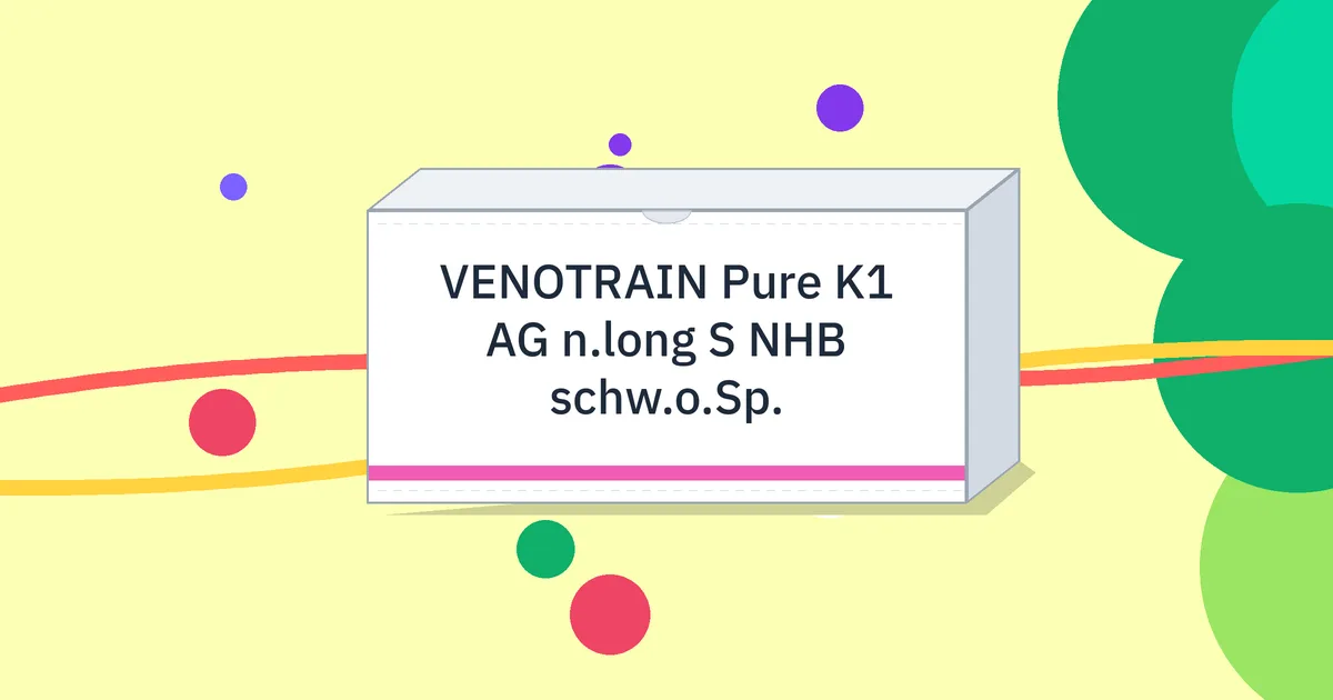 Symbolbild: Packung mit der Aufschrift VENOTRAIN Pure K1 AG n.long S NHB schw.o.Sp. (PZN 18143007) – Verfügbarkeit und Bezug in Apotheken in Frankfurt am Main