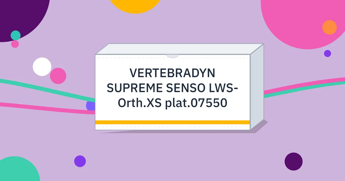 Symbolbild: Packung mit der Aufschrift VERTEBRADYN SUPREME SENSO LWS-Orth.XS plat.07550 (PZN 16881818) – Verfügbarkeit und Bezug in Apotheken in Frankfurt am Main