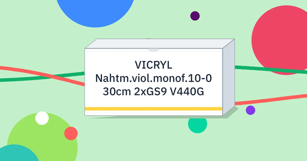 Symbolbild: Packung mit der Aufschrift VICRYL Nahtm.viol.monof.10-0 30cm 2xGS9 V440G (PZN 20897682) – Verfügbarkeit und Bezug in Apotheken in Frankfurt am Main