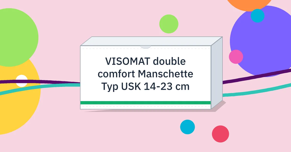 Symbolbild: Packung mit der Aufschrift VISOMAT double comfort Manschette Typ USK 14-23 cm (PZN 07514104) – Verfügbarkeit und Bezug in Apotheken in Frankfurt am Main