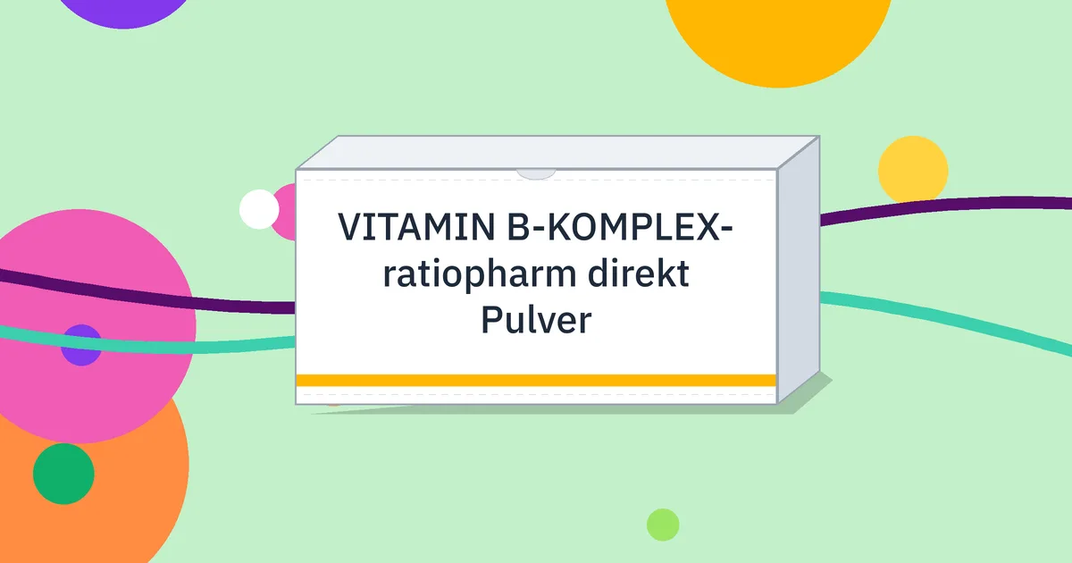 Symbolbild: Packung mit der Aufschrift VITAMIN B-KOMPLEX-ratiopharm direkt Pulver (PZN 16783205) – Verfügbarkeit und Bezug in Apotheken in Frankfurt am Main