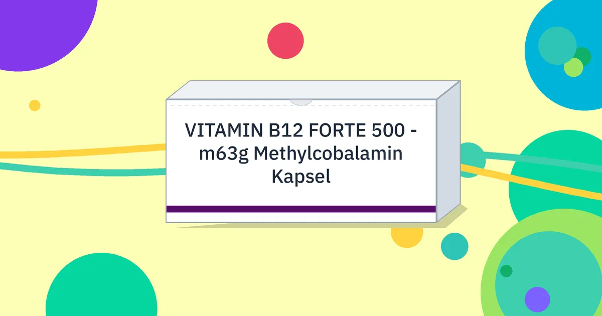 Symbolbild: Packung mit der Aufschrift VITAMIN B12 FORTE 500 -m63g Methylcobalamin Kapsel (PZN 13426947) – Verfügbarkeit und Bezug in Apotheken in Frankfurt am Main